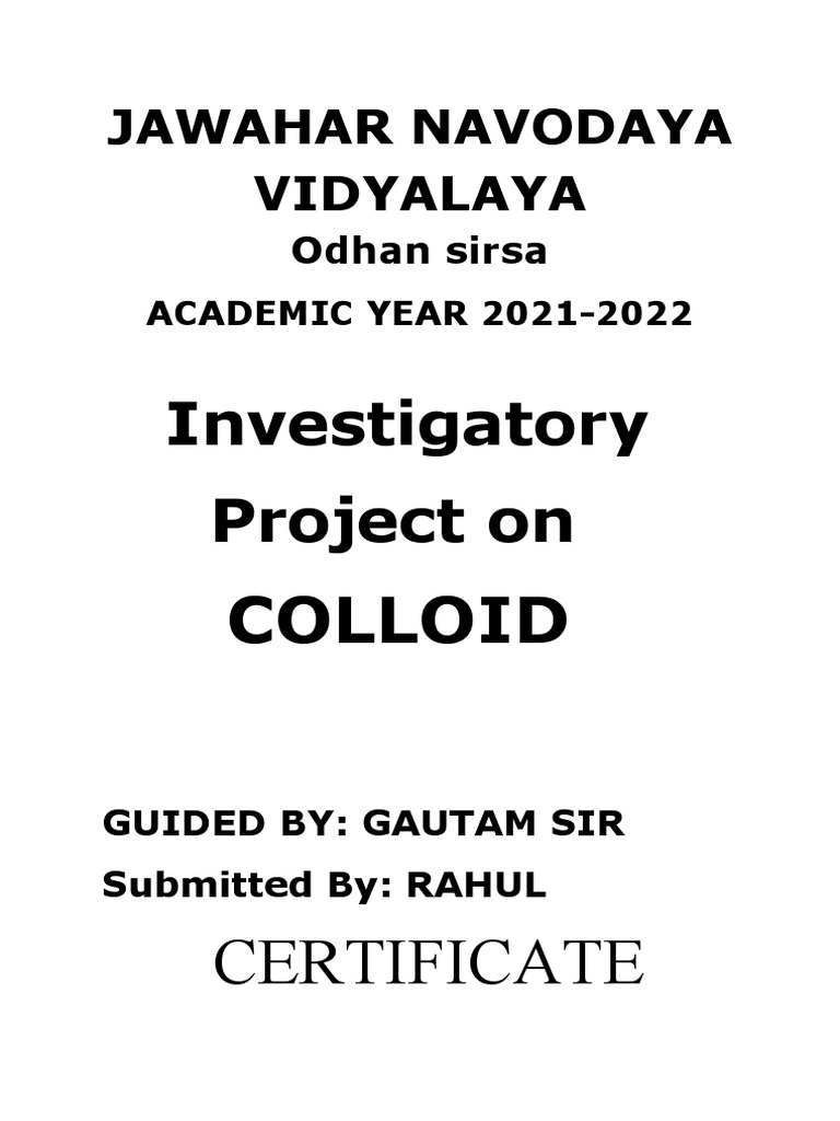 Investigatory Project on Colloids | PDF | Colloid | Filtration