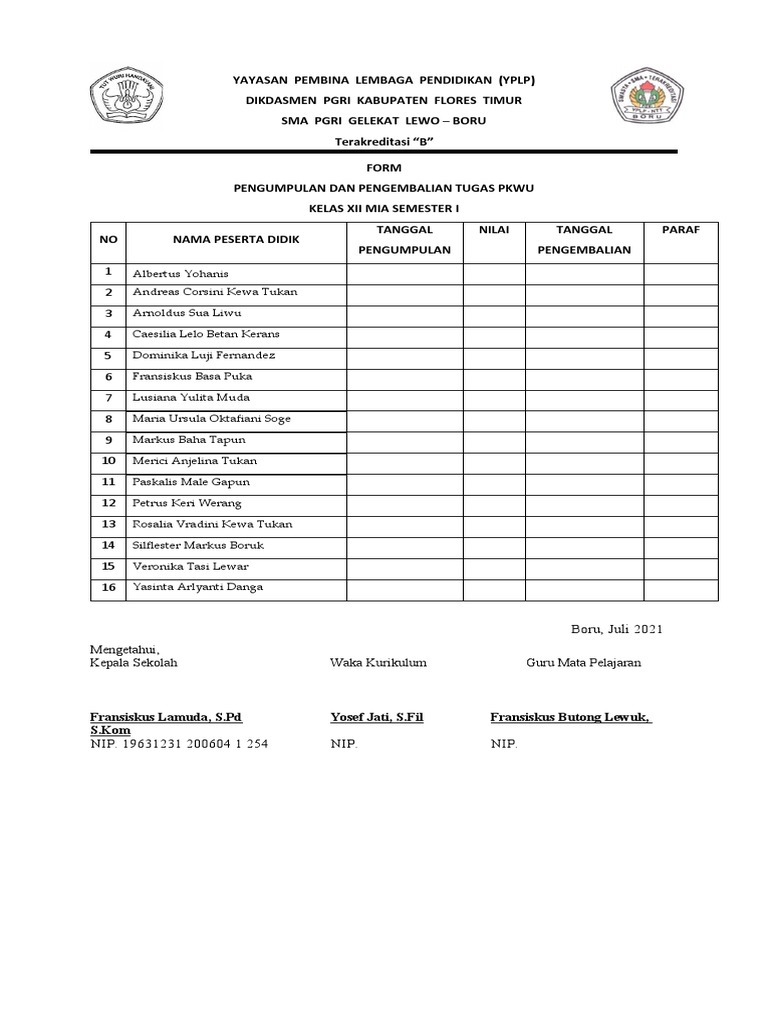 Form Nilai Tugas Kls Xii | PDF