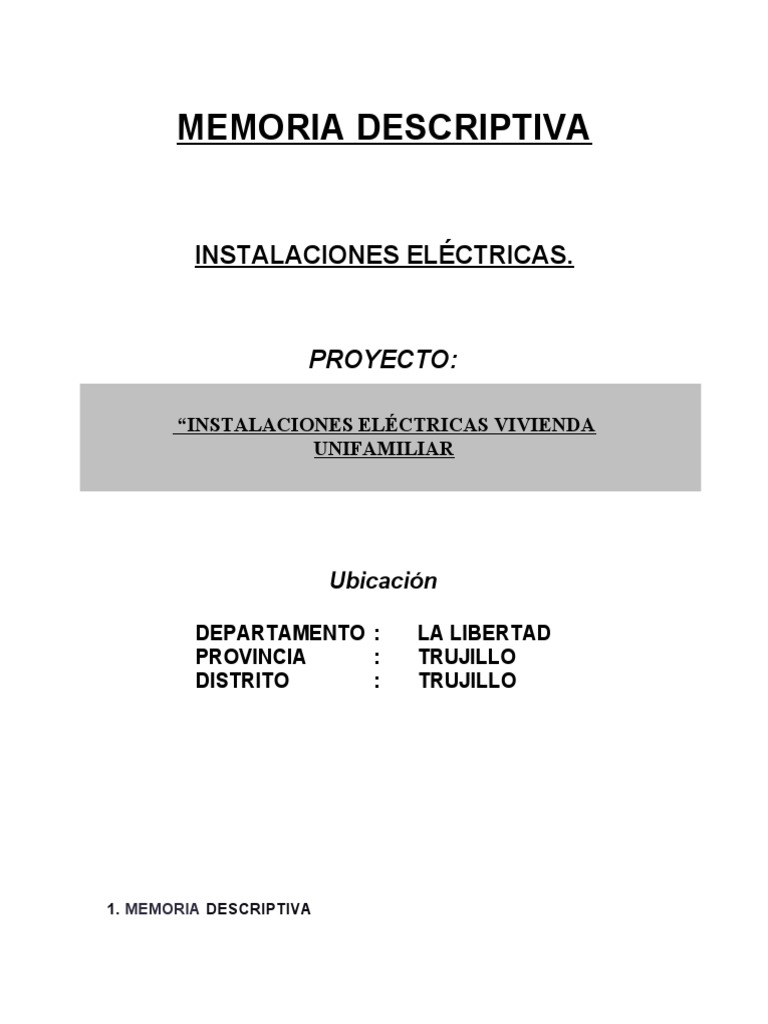 Memoria Descriptiva Instalaciones Electricas | PDF | Cableado eléctrico | Corriente eléctrica