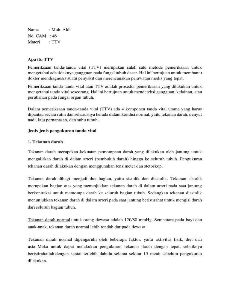 Pengertian dan Jenis-Jenis Pengukuran Tanda-Tanda Vital (TTV) | PDF