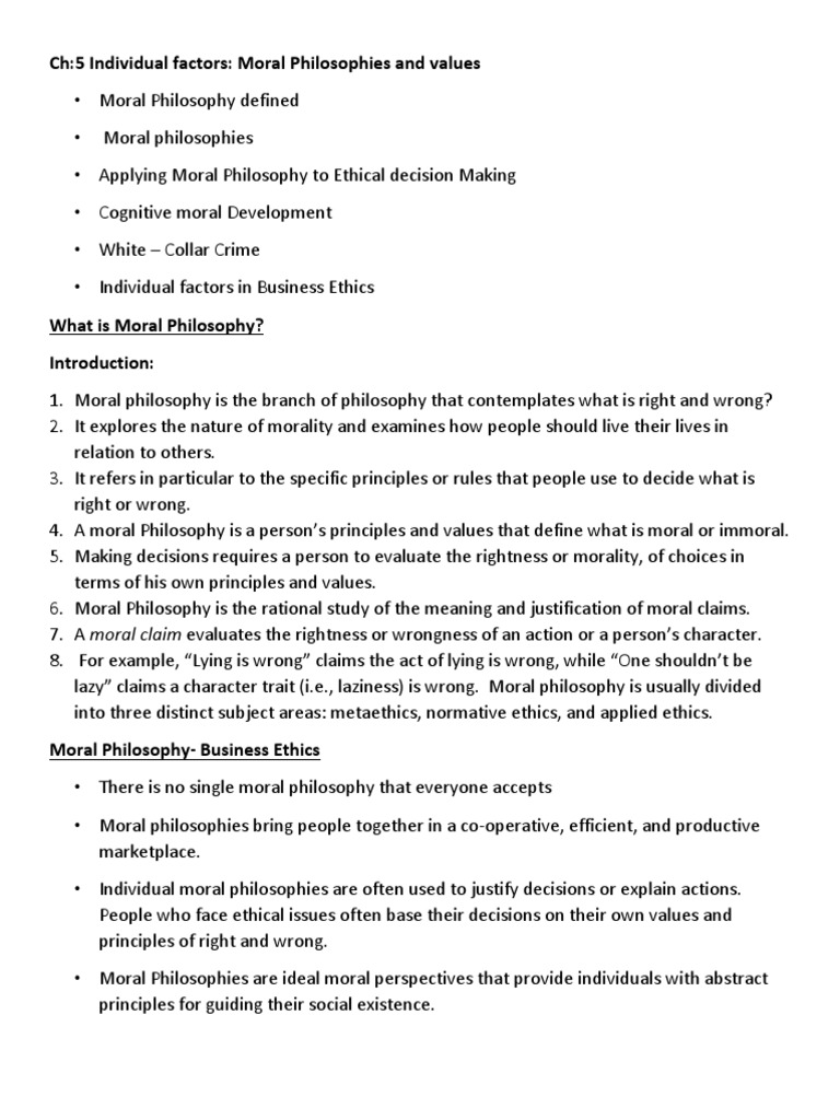 CH 5 Individual Factors Moral Philosophies and Values | PDF | Utilitarianism | Hedonism