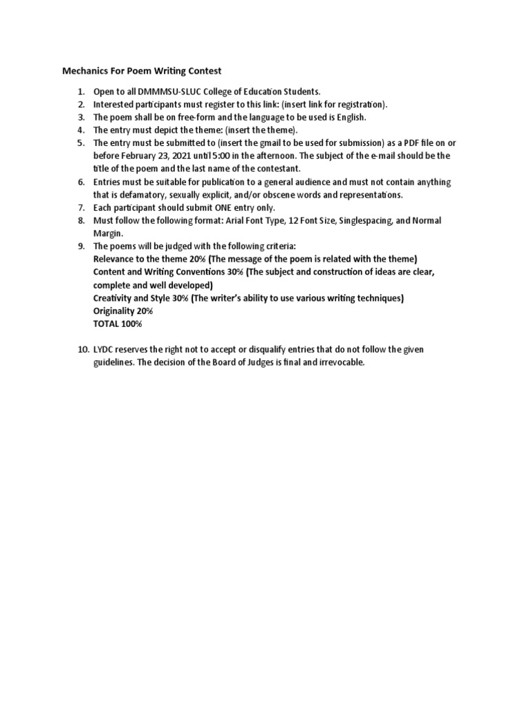 Poem Writing Contest Mechanics | PDF