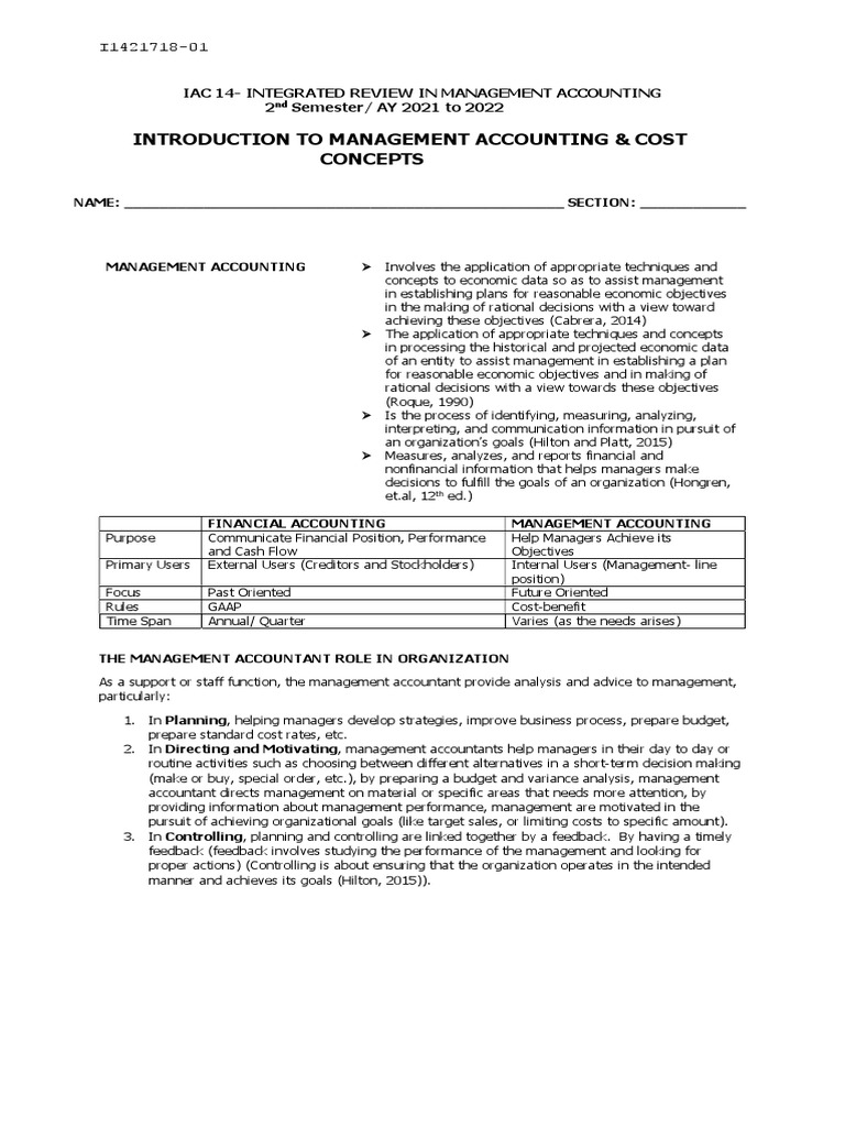 Management Accounting Overview | PDF