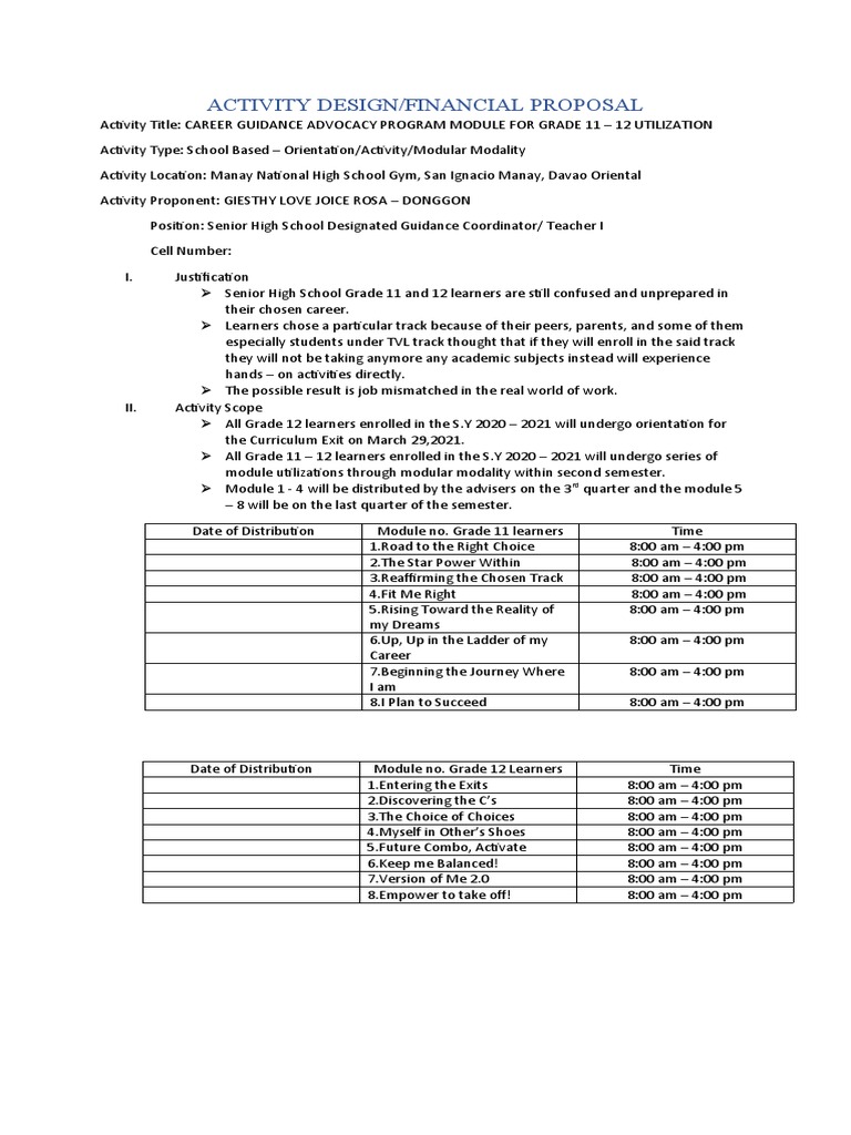 ACTIVITY DESIGN For CGAP | PDF | Learning | Behavior Modification