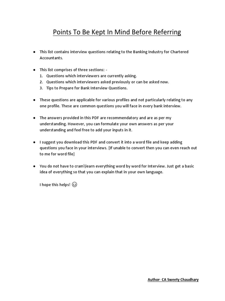 Banking Industry Interview Questions | Download Free PDF | Loans | Debt