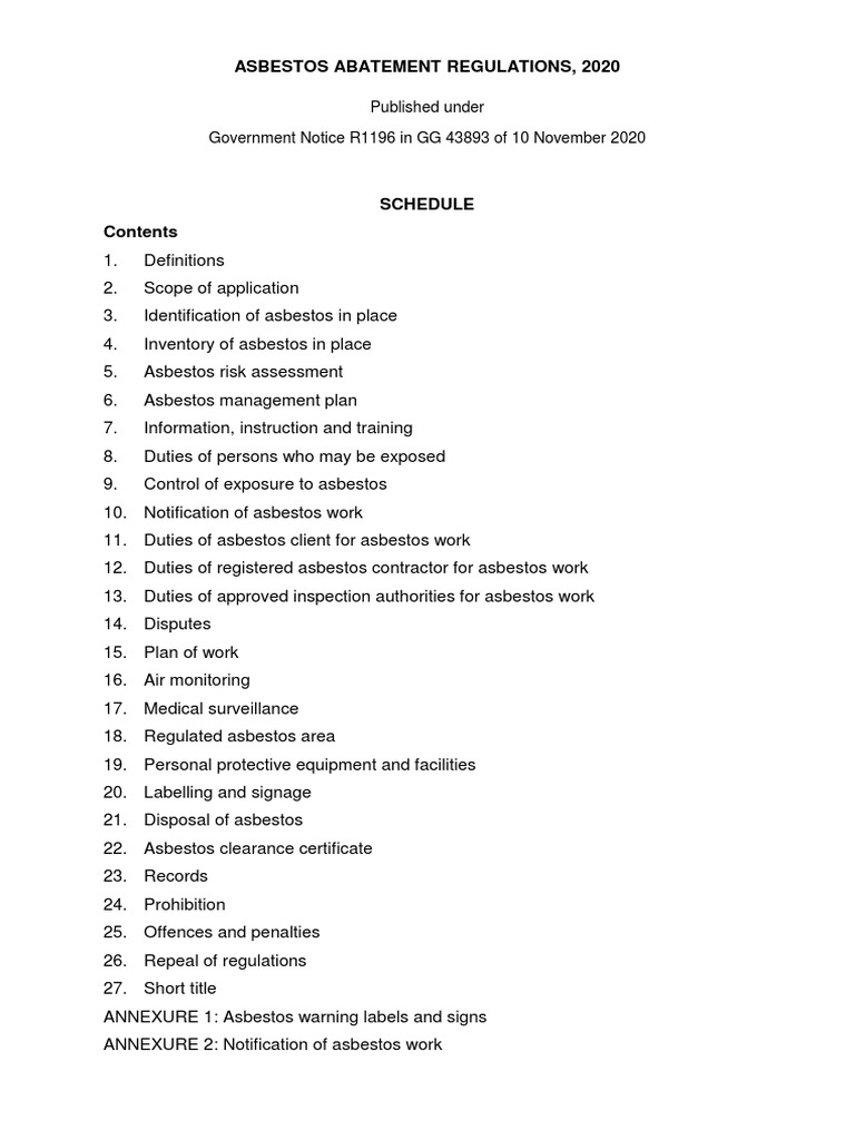 Asbestos Abatement Regulations, 2020 GG43893 | PDF | Asbestos ...