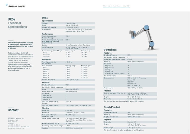 Ur5e RGB Fact Sheet Landscape A4 | PDF | Power Supply | Computer Science