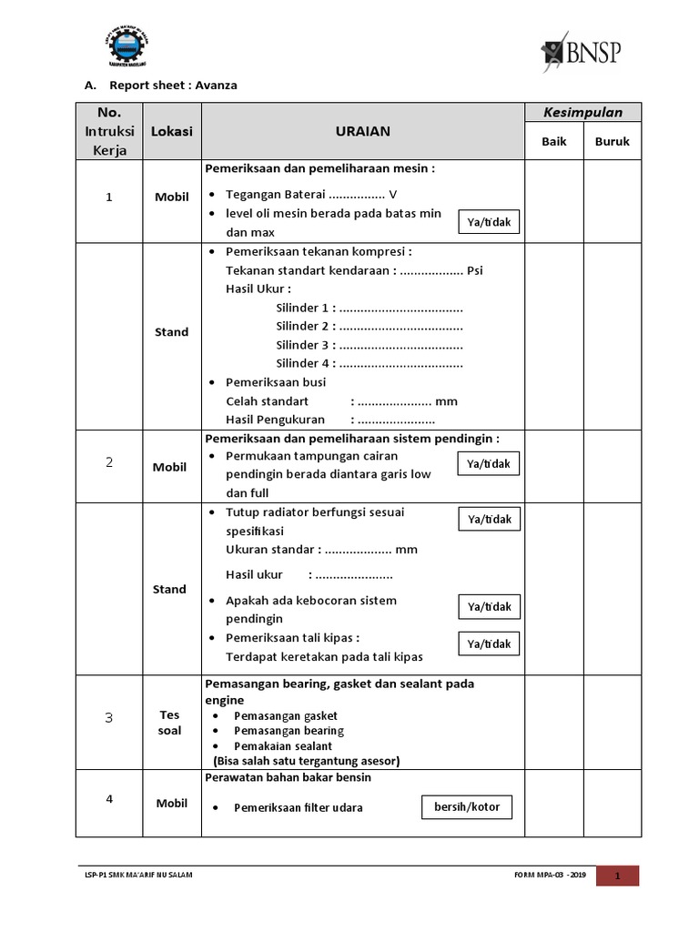 Report Sheet EMS Avanza | PDF