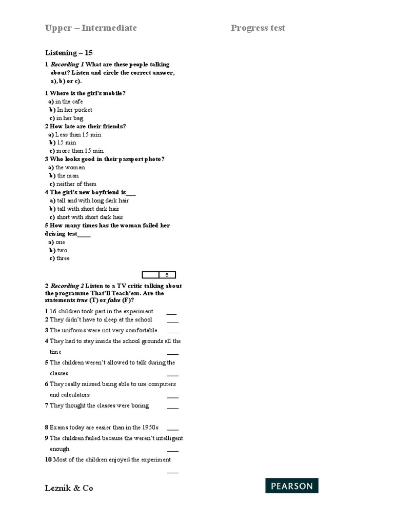 Upper - Intermediate Progress test 3 new | PDF