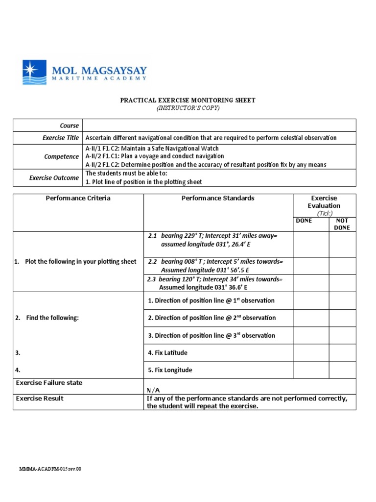 Celestial Navigation: Practical Exercise Monitoring Sheet | PDF ...