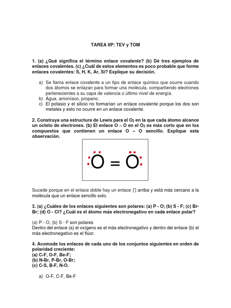 TAREA IIP TEV y TOM | PDF | Enlace químico | Enlace covalente
