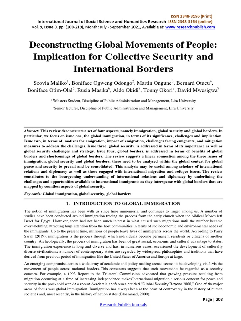 Deconstructing Global Movements of People: Implication For Collective Security and International ...