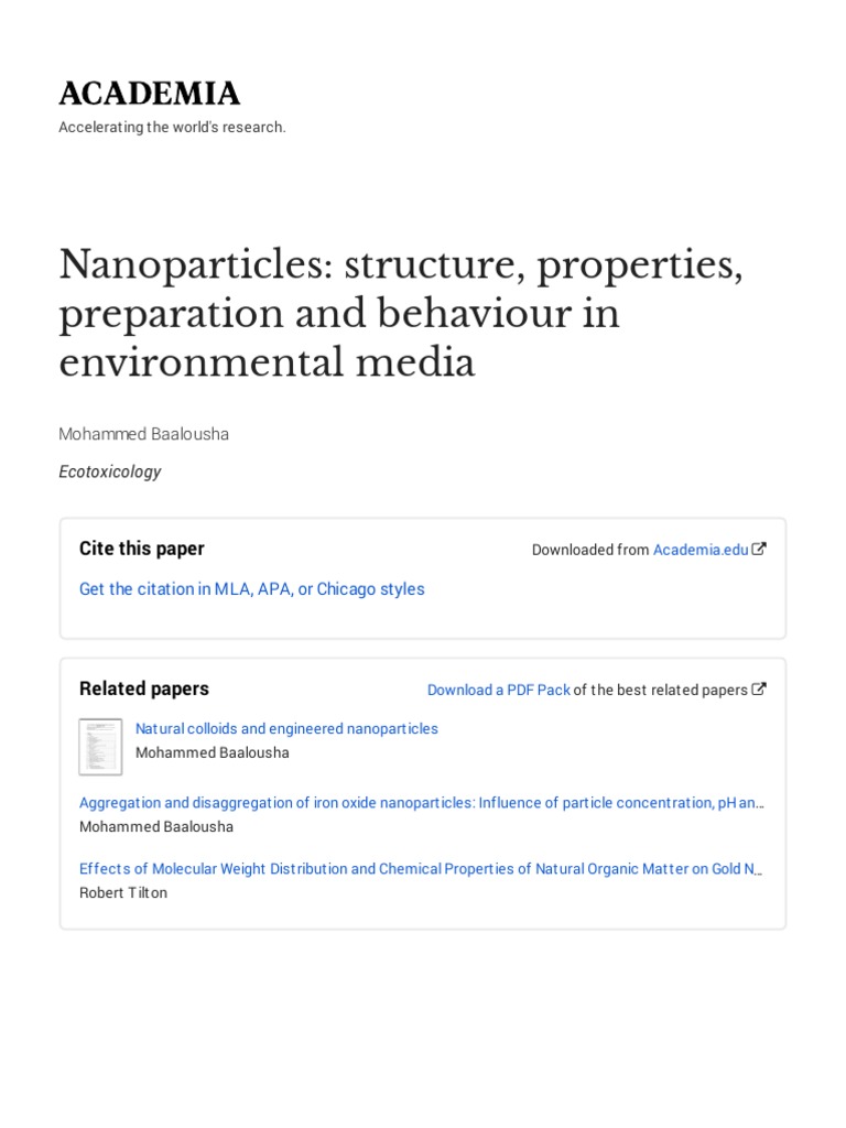Nanoparticles: Structure, Properties, Preparation and Behaviour in ...