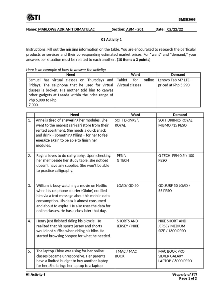 01 - Activity Introduction To Marketing | PDF | Computing | Computer ...