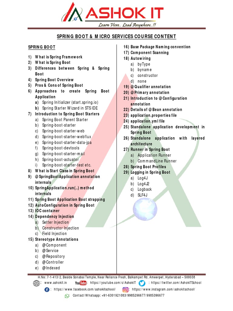 Spring Boot & Micro Services Course Content | PDF | Representational State Transfer | Spring ...