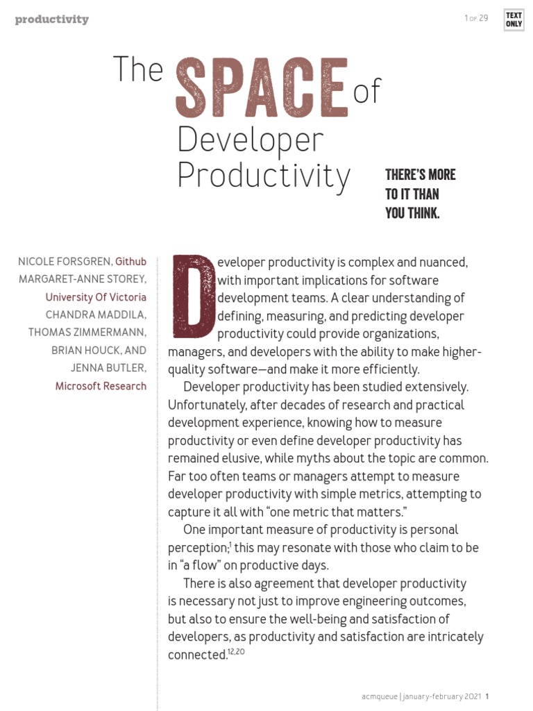 Developer Productivity-SPACE Framework | PDF | Occupational Burnout ...