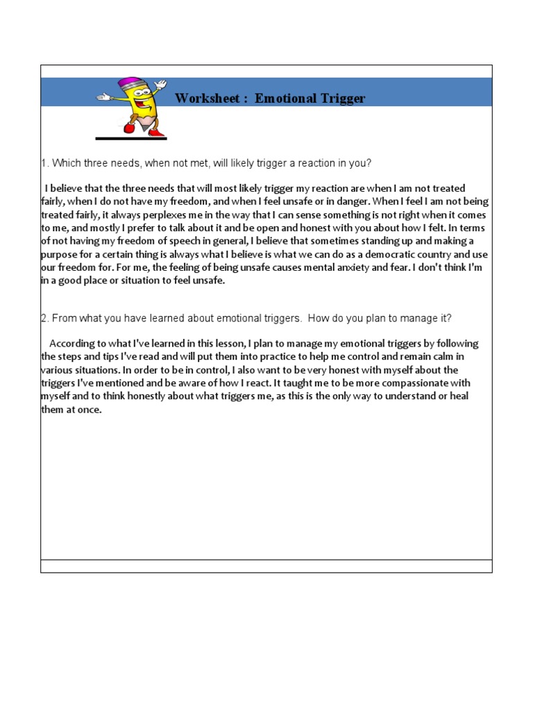 Worksheet On Emotional Triggers For Merge 1 1 | PDF
