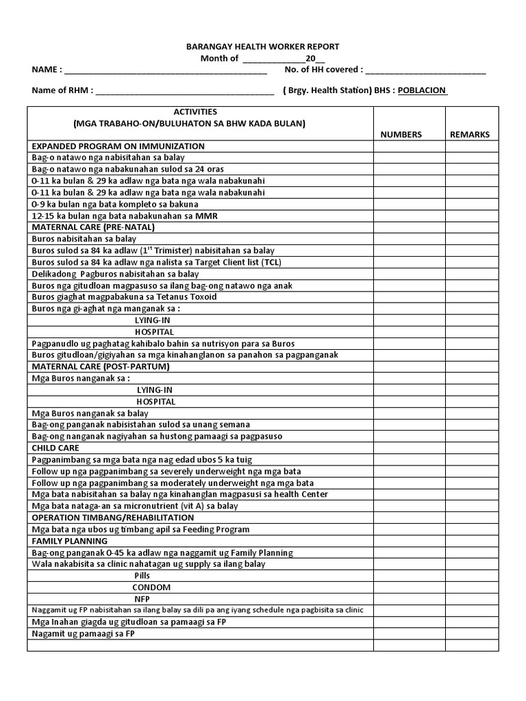 Barangay Health Worker Report | PDF