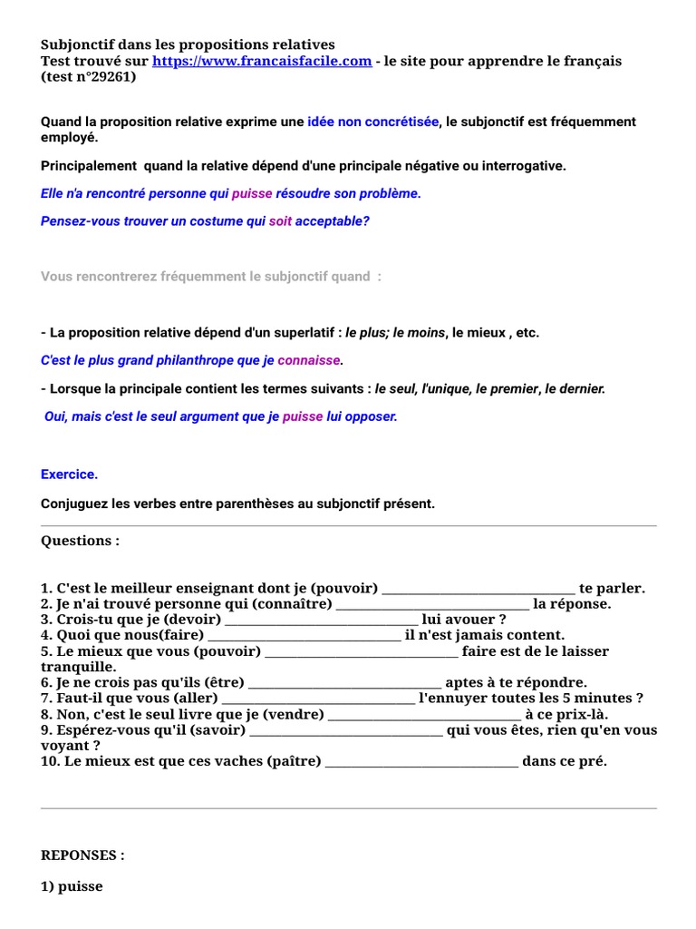 Subjonctif Dans Les Propositions Relatives | PDF