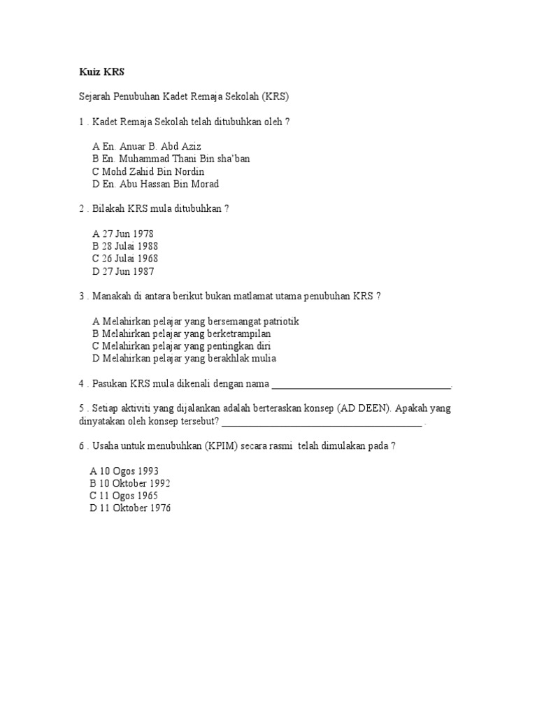 Kuiz KRS | PDF