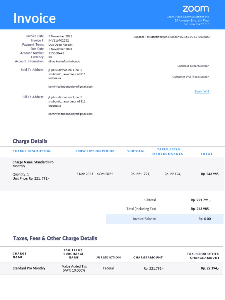 (Rupiah) Zoom November 2021 | PDF | Indonesian Rupiah | Invoice