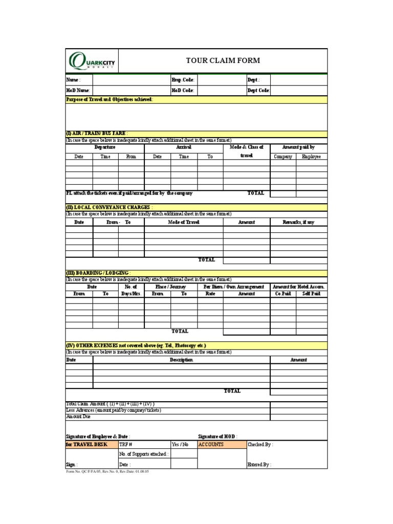 Tour Claim Form | Download Free PDF | Transport | Public Transport