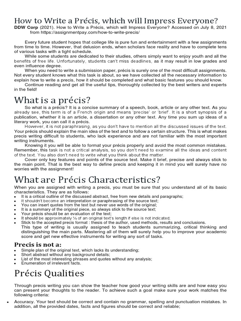 Writing A Précis | Download Free PDF | Rhetoric | Thought