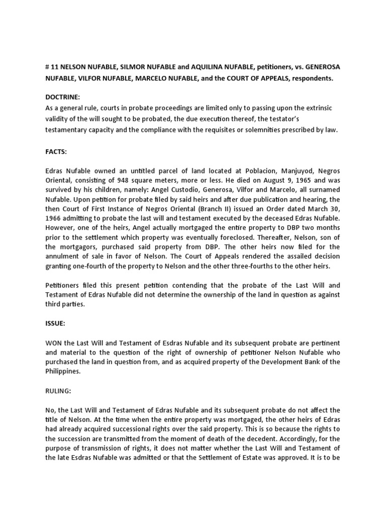 Nufable v. Nufable | PDF | Will And Testament | Probate
