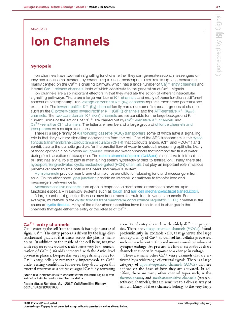 Cell Signalling Biology - Ion Channels (2012) | PDF | Ion Channel ...