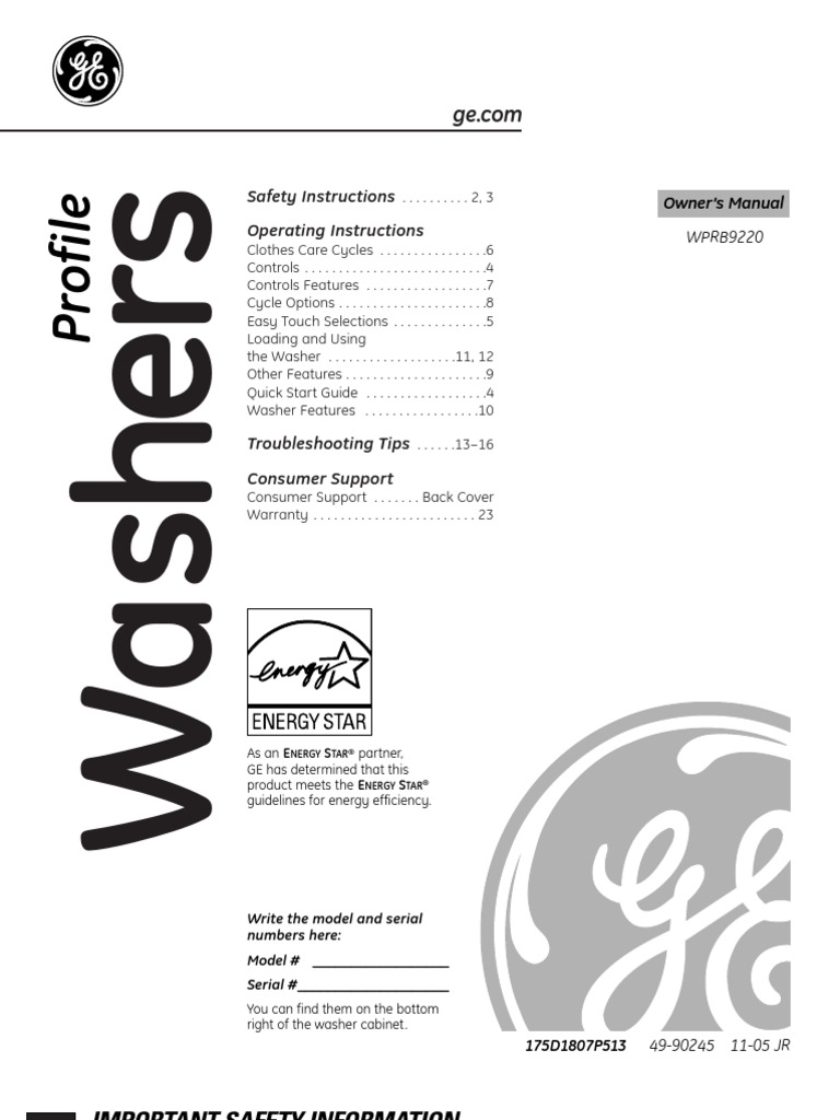 GE Profile Washer Owner's Manual | PDF | Washing Machine | Water Heating