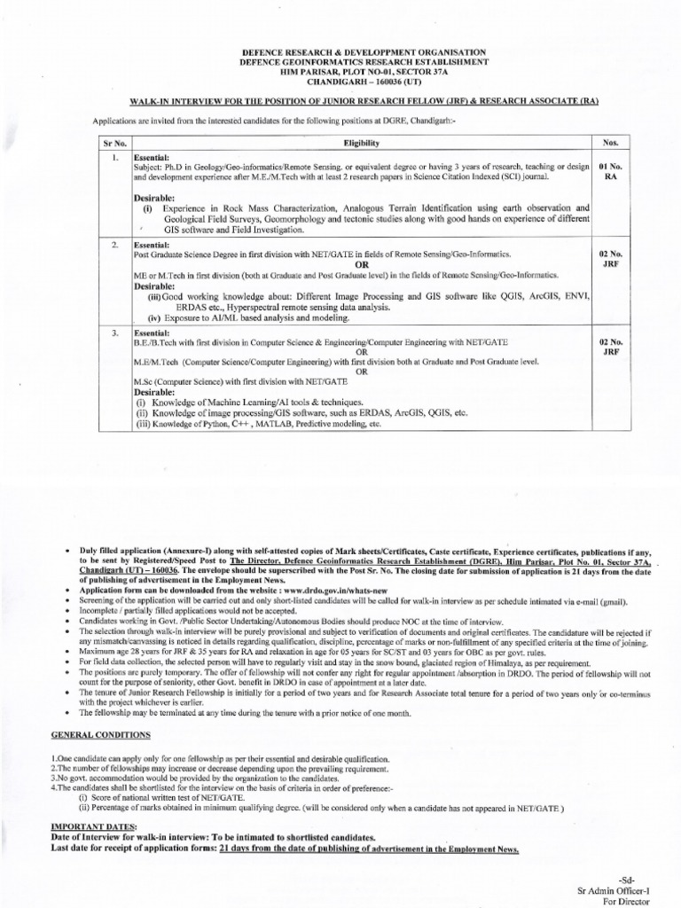 DRDO Recruitment AdvDGRE22032022 | PDF | Remote Sensing | Science