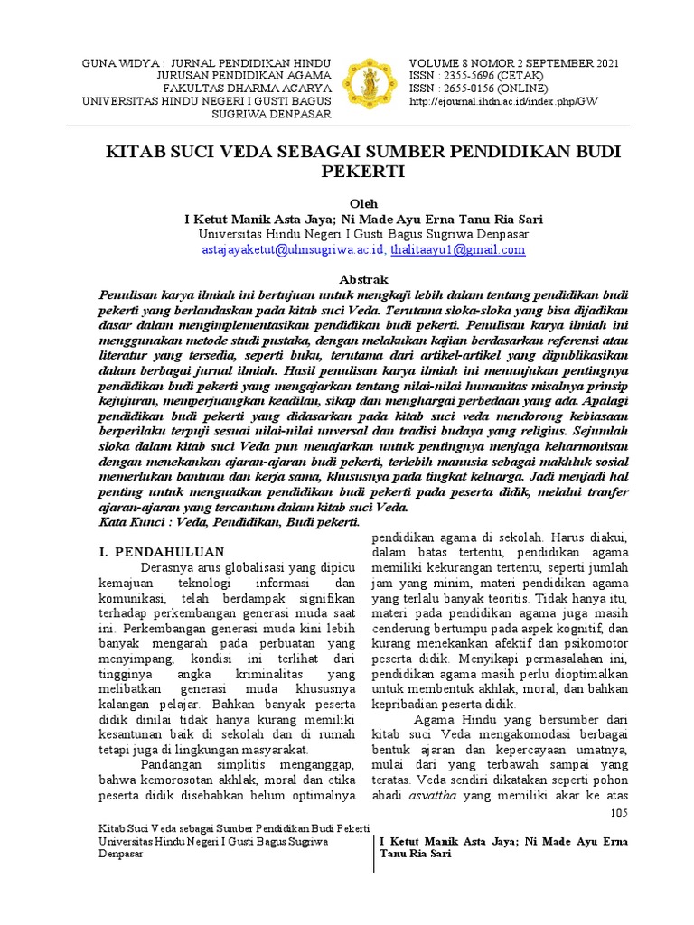 Weda Sebagai Budi Pekerti | PDF