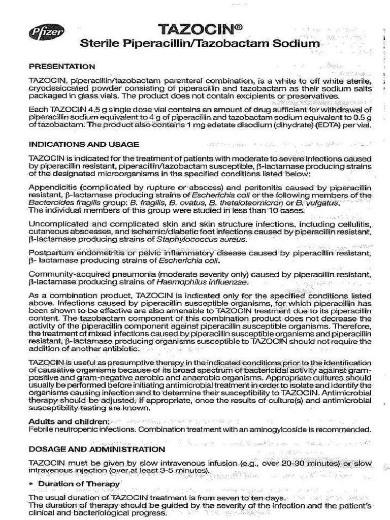 Piperacillin+Tazobactam - TAZOCIN 4.5 G - Leaflet - Pfizer | PDF ...
