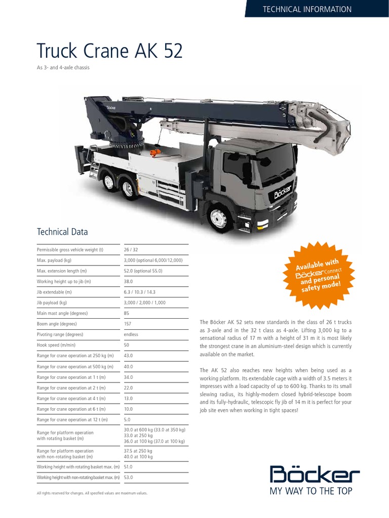 Truck Crane AK 52: Technical Data | PDF | Crane (Machine) | Transport