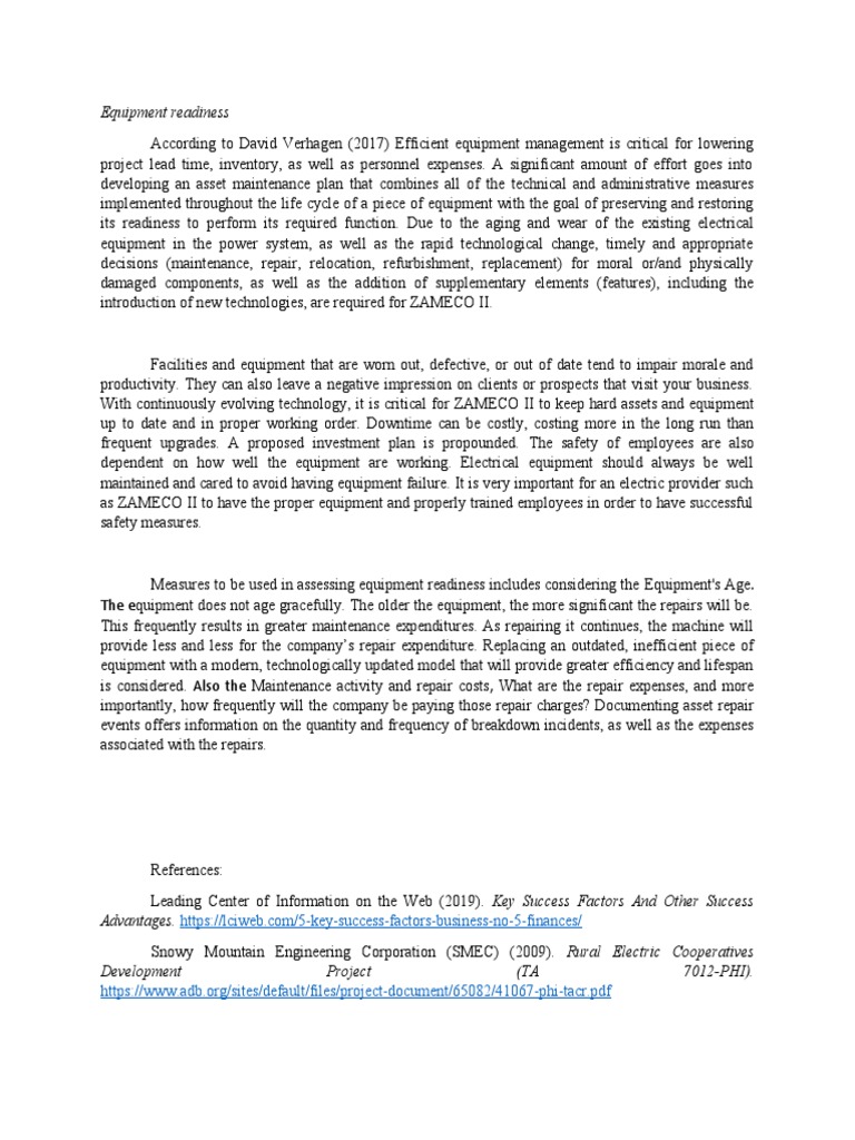 Equipment-Readiness Edited | PDF | Economies | Business