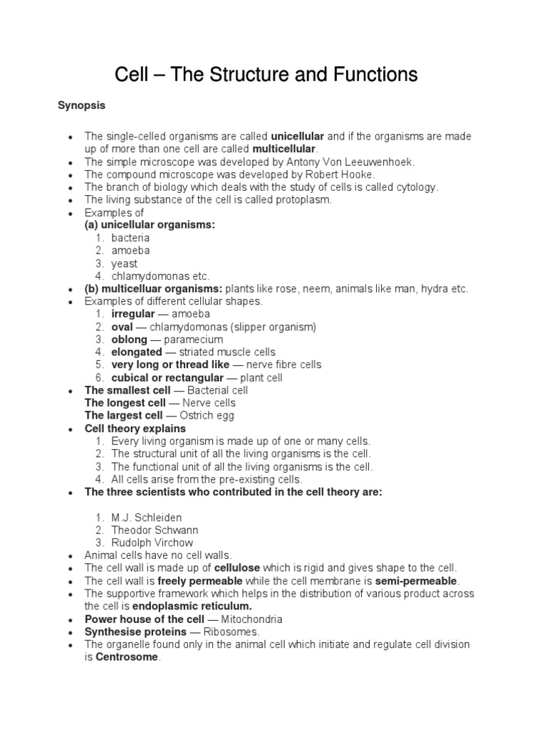 Selina Concise Biology Solutions Class 6 Chapter 3 Cell - The Structure ...