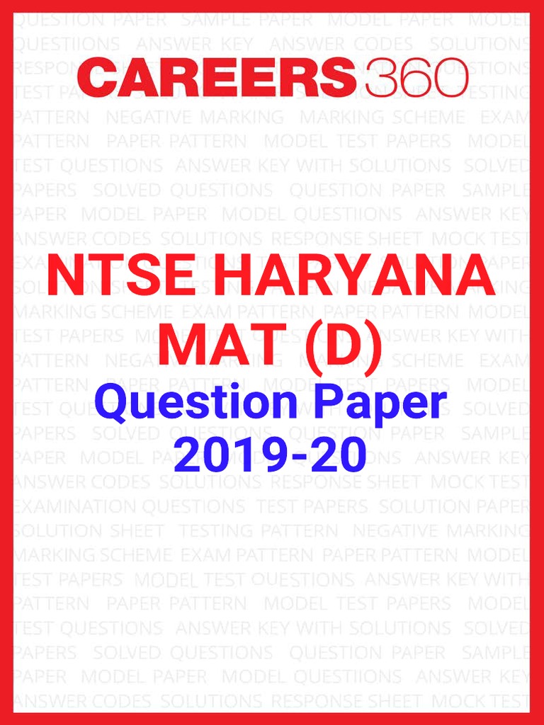 NTSE Haryana 2019 20 MAT D Question Paper | PDF | Teaching Methods ...