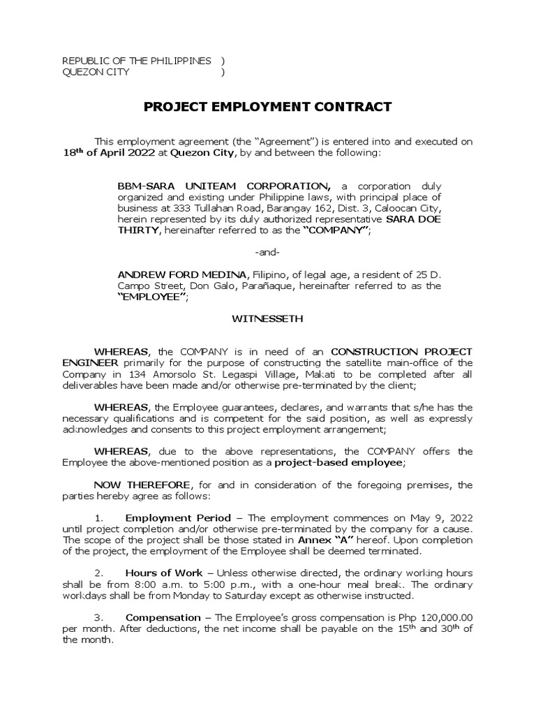 Project Employment Contract | PDF | Employment | Working Time
