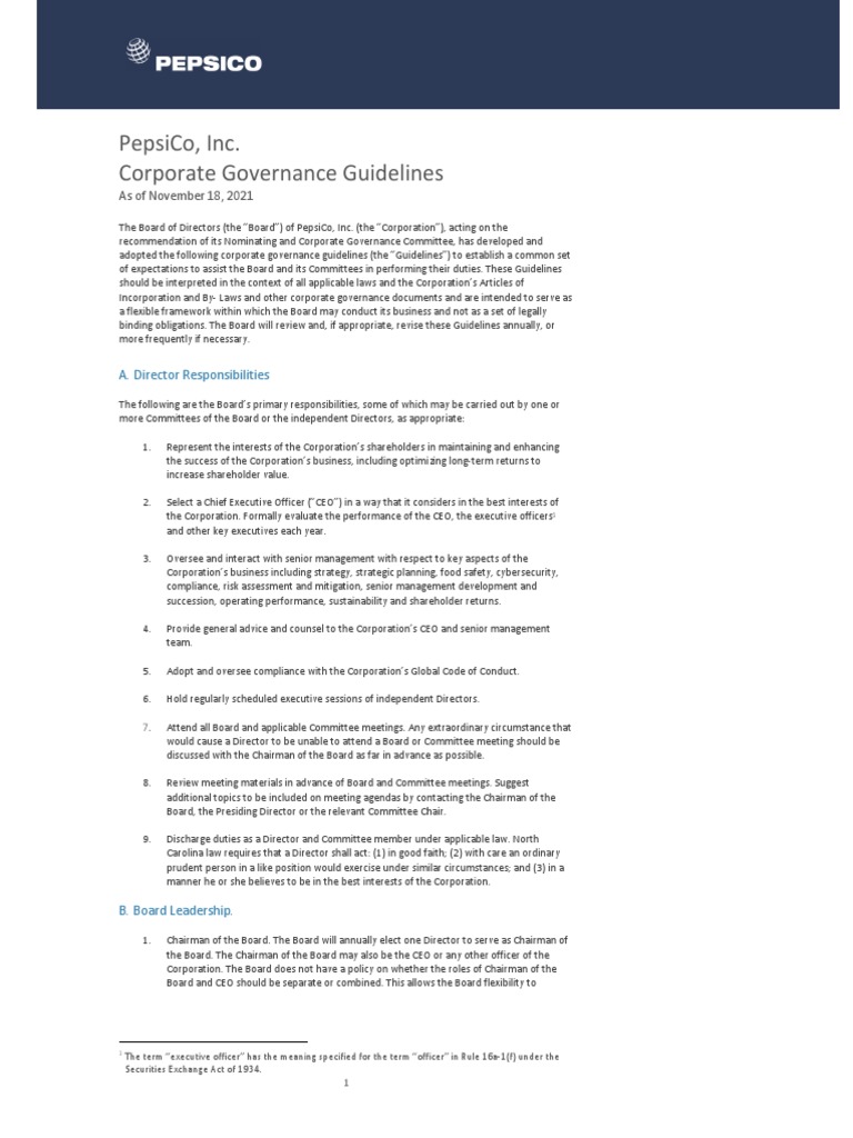 Corporate Governance Guidelines | PDF | Board Of Directors | Corporate ...