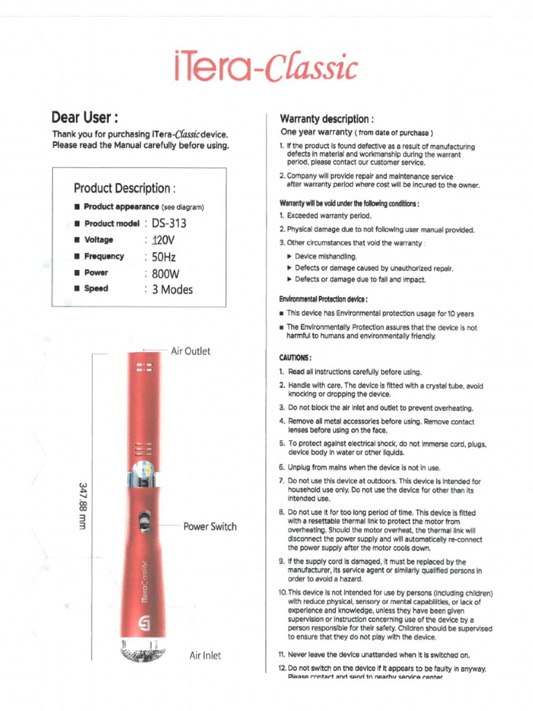 ITera Classic Use and Directions | PDF