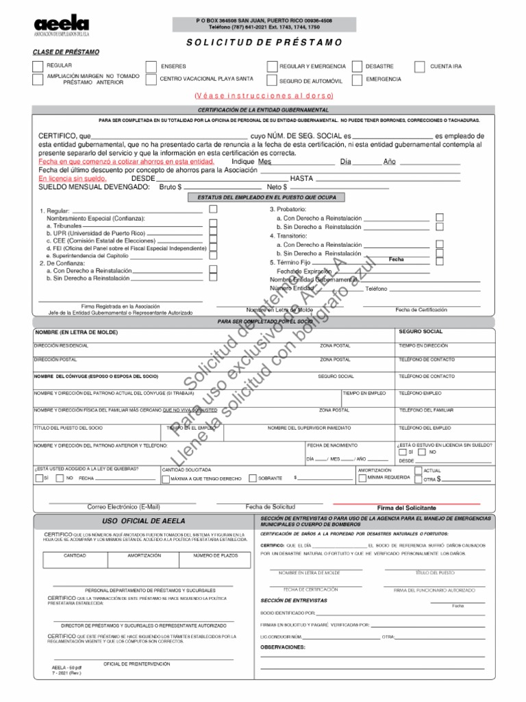 AEELA - 50 (7-2021 Rev.) Solicitud de Préstamo Regular (Internet) | PDF