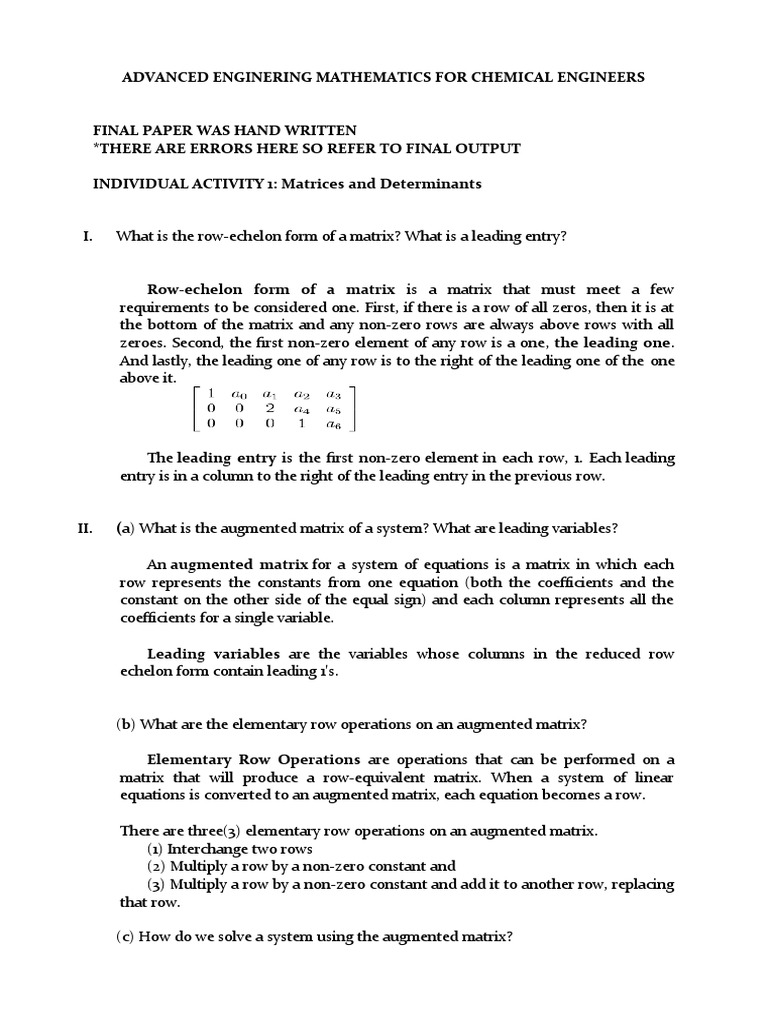 Advanced Enginering Mathematics For Chemical Engin | PDF | Matrix ...