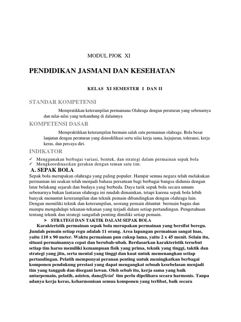 PDF - MODUL PJOK KELAS XI SEMESTER 1 DAN 2-Dikonversi | PDF | Olahraga & Rekreasi | Pengembangan ...