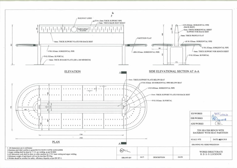 RDSO-WKS-2018-4 10 Seater Bench With Backrest, With Seat Partition | PDF