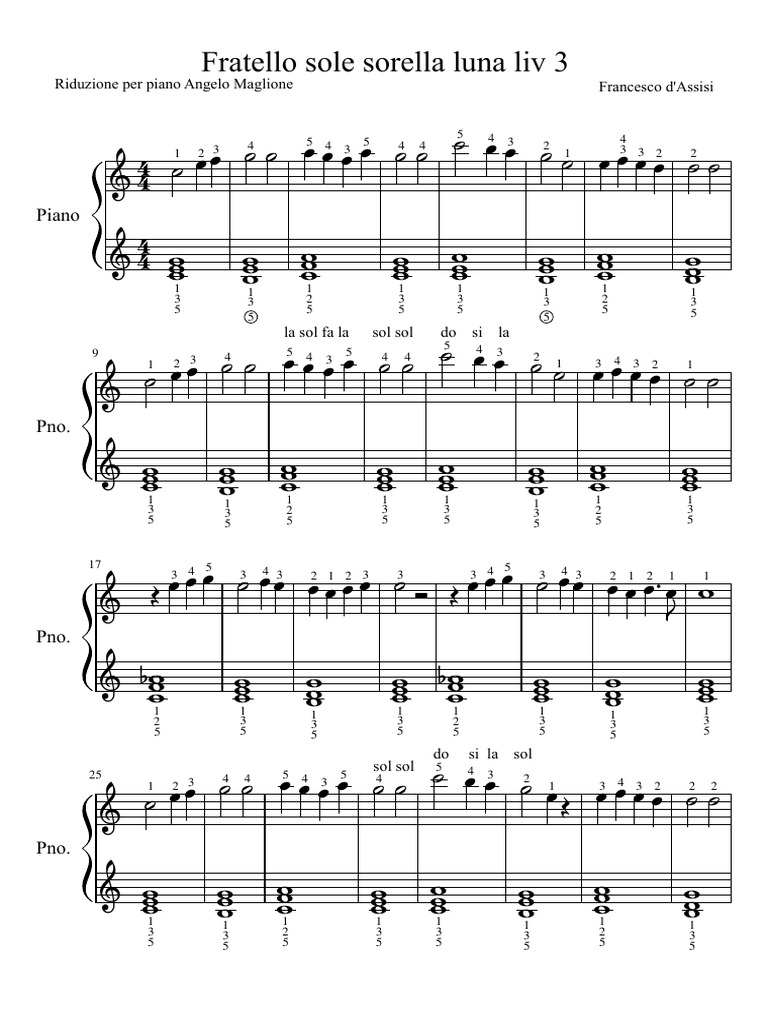 Fratello Sole Sorella Luna Piano | PDF