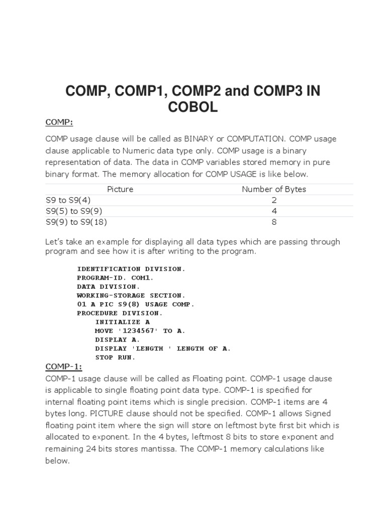 Comp, Comp1, Comp2 and Comp3 in Cobol | Download Free PDF | Binary ...