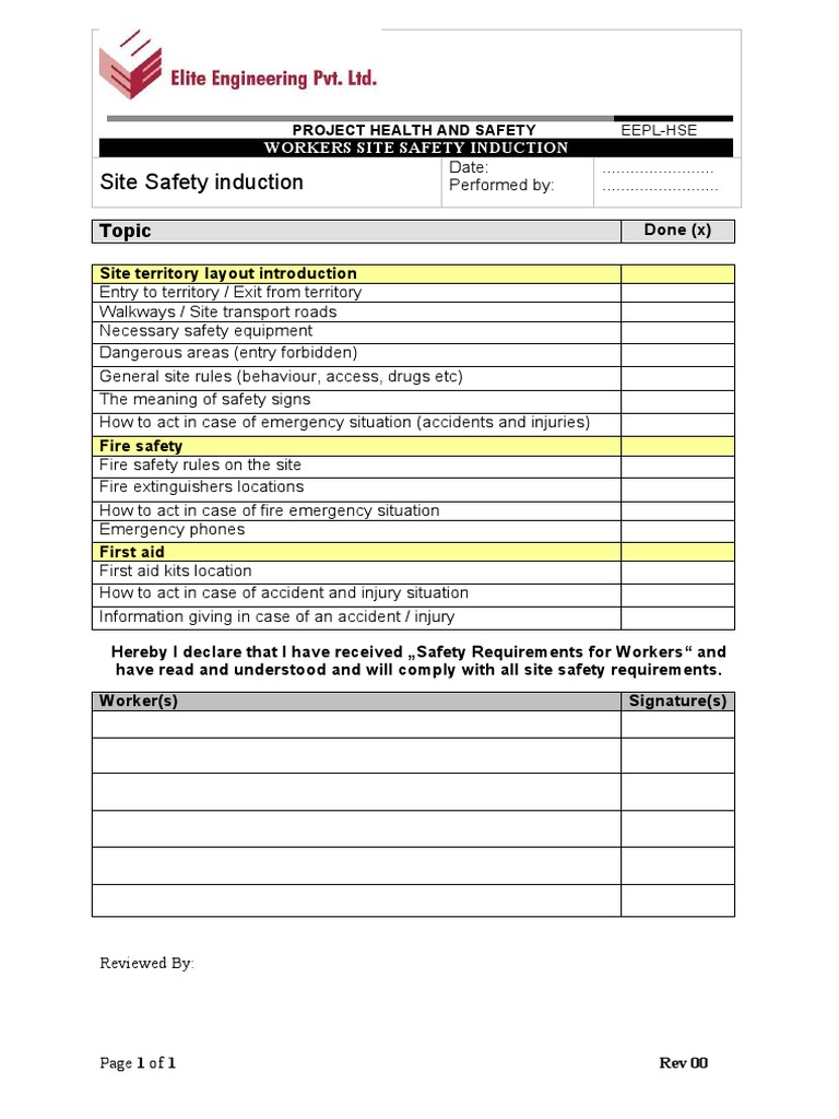 9PKZ-05-F013 Workers Site Safety Induction Checklist - Site - Rev1 ...