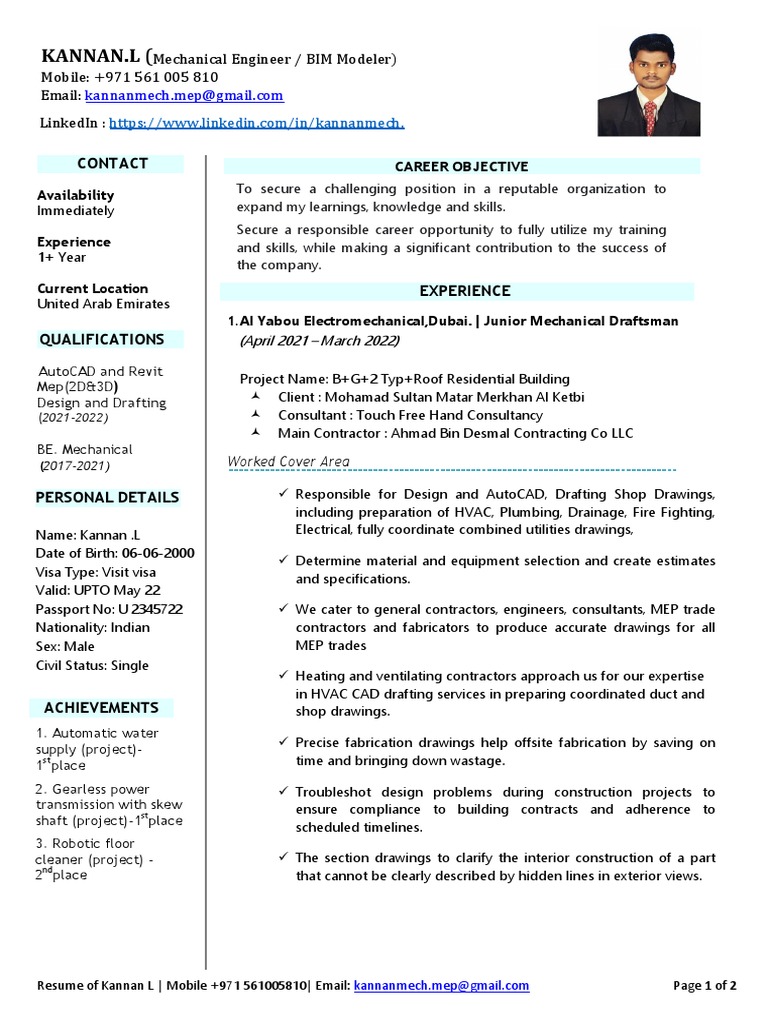 Junior BIM Modeler Resume - Kannan L | PDF | Building Information ...