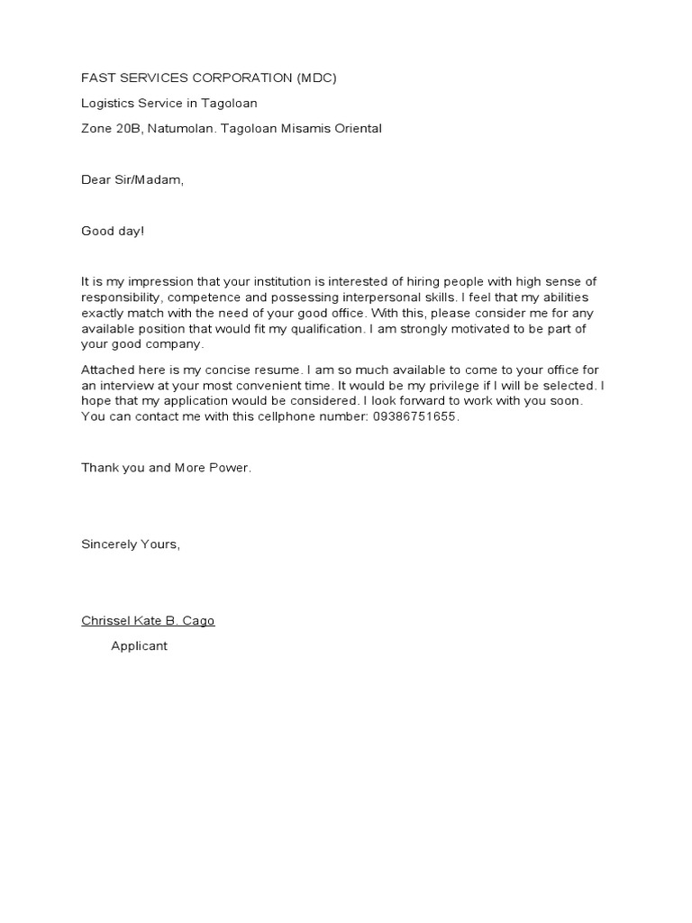 Application Letter Sample | PDF | Cognition