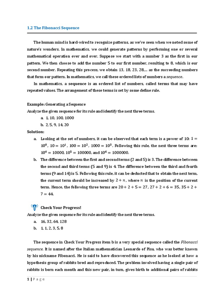 1.2 The Fibonacci Sequence: Example: Generating A Sequence | PDF ...